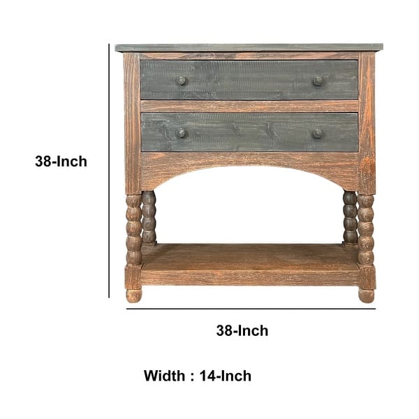 38 Inch 2 Drawer Solid Wood Console Table With Beaded Legs Brown And ...