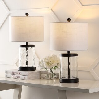 Charlotte 21" Modern Designer Iron/Water Glass LED Table Lamp with USB ...