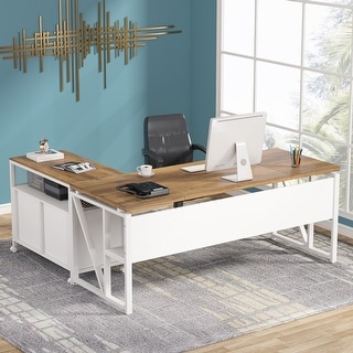 Large Executive Desk with File Cabinet, L Shaped Computer Desk Storage ...