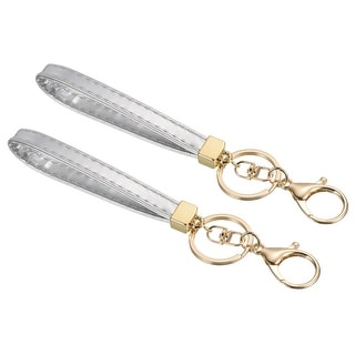2pcs Wrist Lanyard Leather Keychain Lobster Clasps Keyring, Silver ...