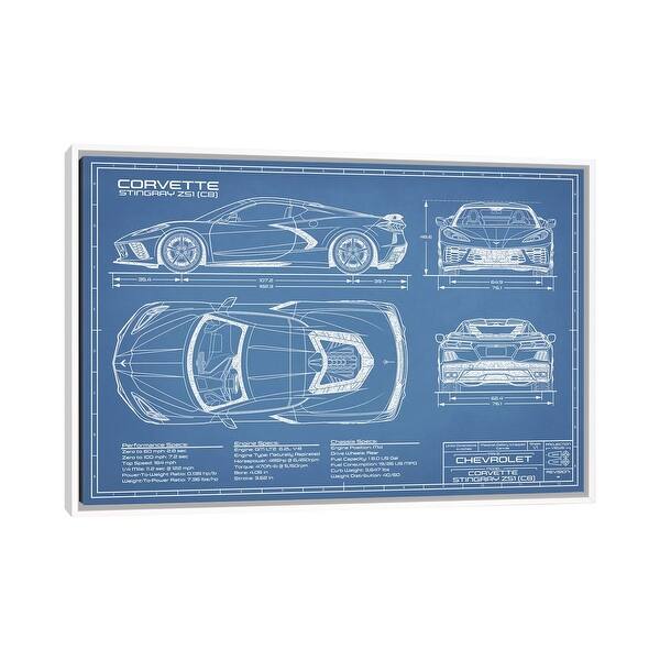 iCanvas "Corvette (C8) Stingray Blueprint" by Action Blueprints Framed ...