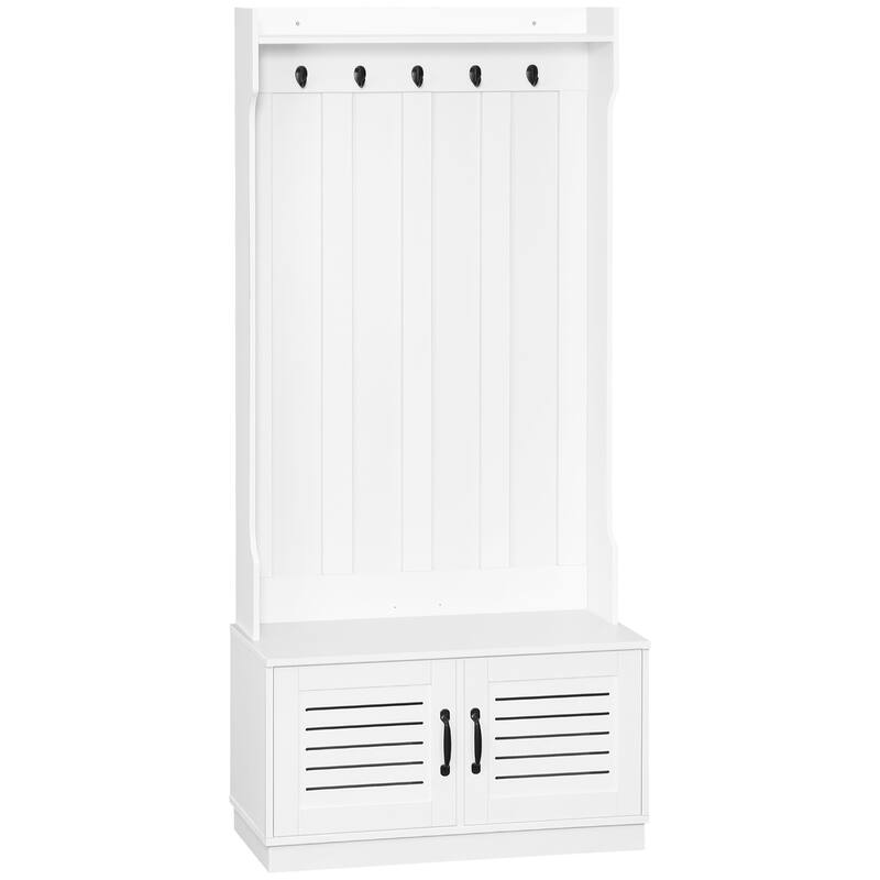 Entryway Coat Rack with Shoe Storage Cabinet Bench, 5 Hooks and Storage ...