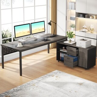 70.8 Inch L-shaped Computer Desk with Reversible File Drawer Cabinet ...
