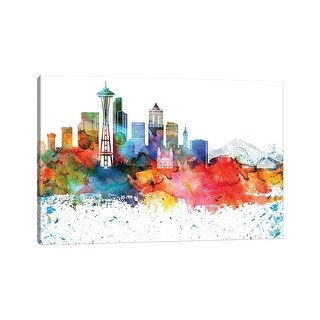 iCanvas "Seattle Colorful Watercolor Skyline" by WallDecorAddict Canvas ...
