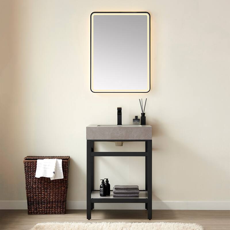 Funes 24" Single Vanity, Metal Support with Stone Top and Mirror - 24 ...