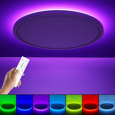 RGB LED Flush Mount Ceiling Light, 12 Inch Color Changing Light Fixture ...