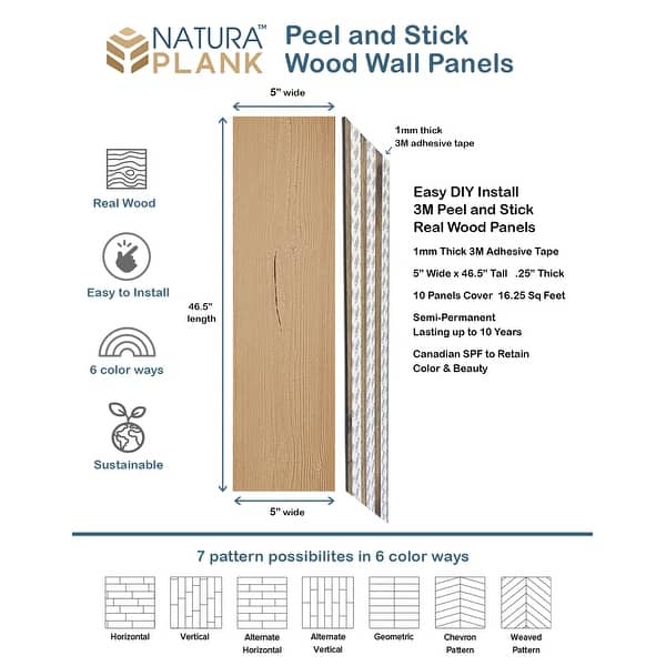 NaturaPlank Peel and Stick Real Wood Wall Panels with 3M Adheisive Tape ...