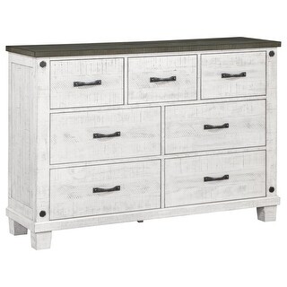 Lili 60 Inch Dresser with 7 Drawers, Farmhouse Style, White Pine Wood ...