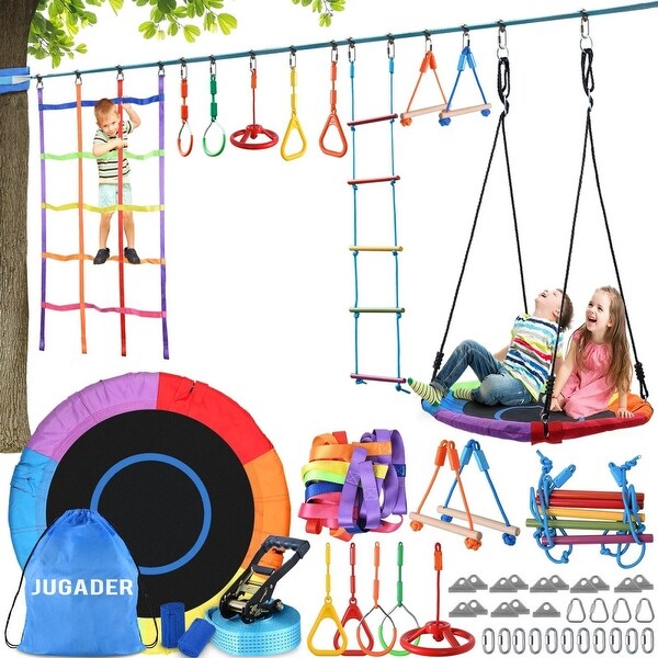 50 FT Ninja Warrior Obstacle Course for Kids with Swing Outdoor Playset Backyard Red On Sale Bed Bath Beyond 38000458