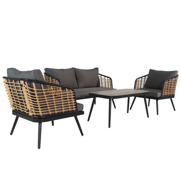 Luxury Rattan Wicker Outdoor Furniture Set Garden Sofa Set Garden Rattan Sofa Patio Outdoor Rattan Furniture Black Natural