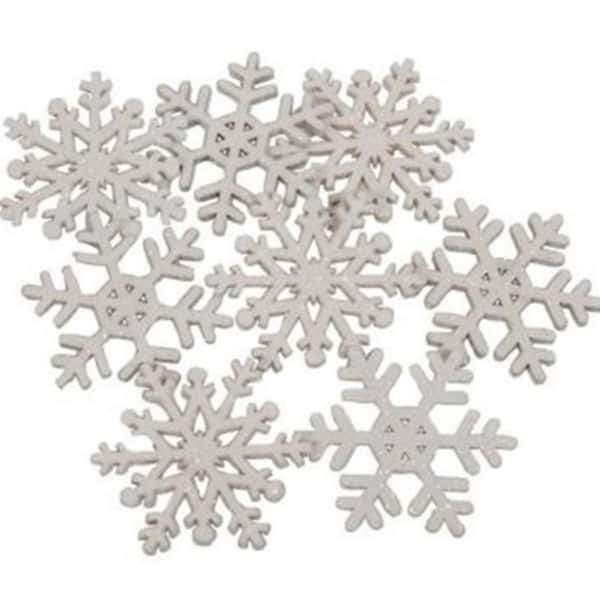 White Wood Glitter Snowflake Bowl Fillers Set of 8 for Winter Decor ...