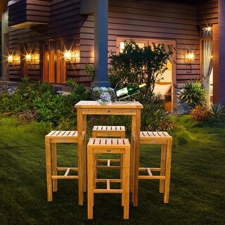 Chic Teak 5 Piece Teak Wood Havana Small Patio Bistro Bar Set with 27 ...