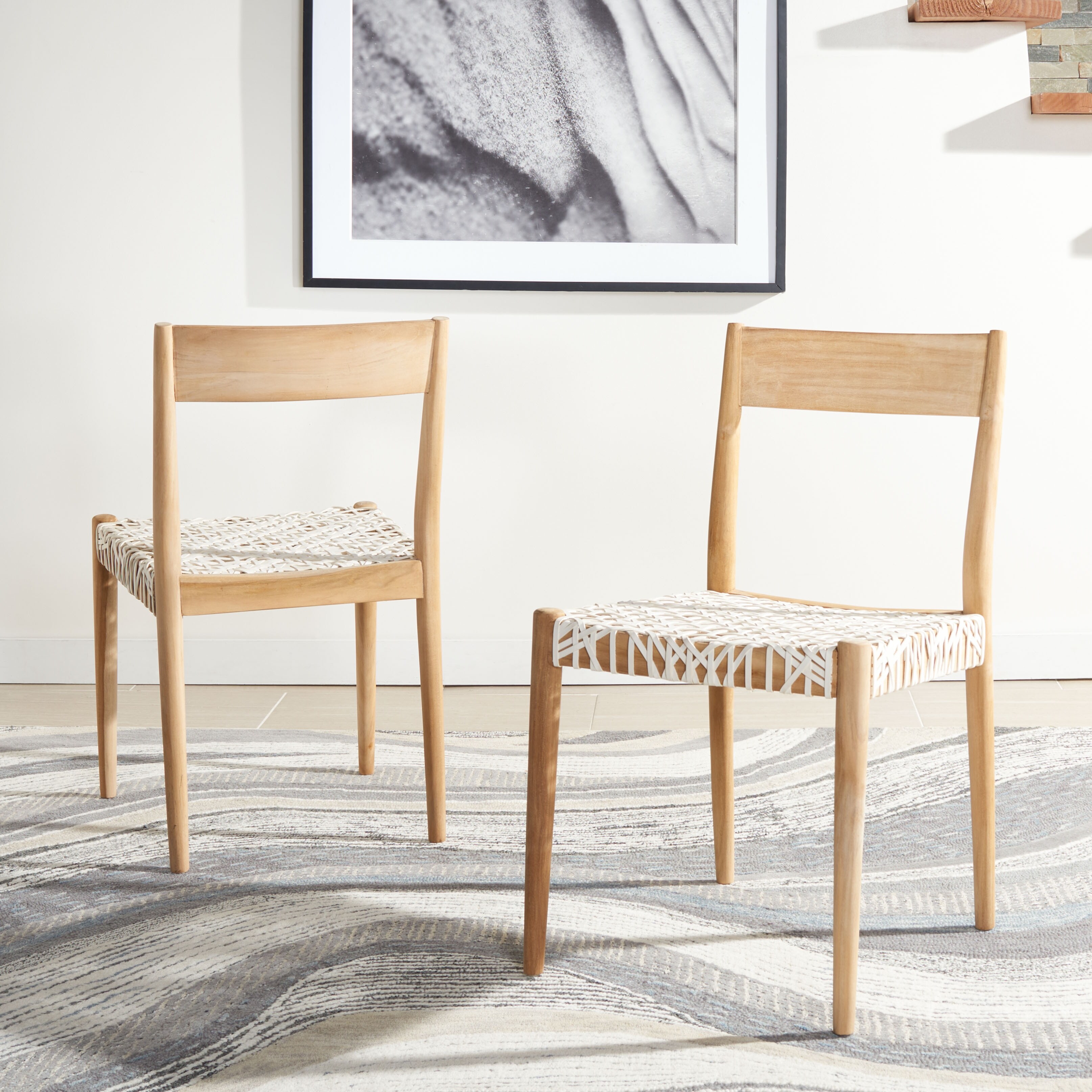 SAFAVIEH Pranit Woven Leather Dining Room Chair Set of 2 18.5 W x 20 L x 31.5 H