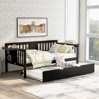 Twin Size Vertical Slats Style Daybed Wood Sofa Bed with Trundle & 2 ...