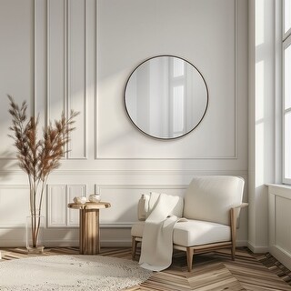 MacLuu Luxury Gold Round Metal Wall Mirror - 24" x 24" - Bed Bath ...