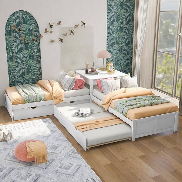 4 in 1 L-shaped Corner Bed Twin Floor Storage Platform Bed with 2 ...