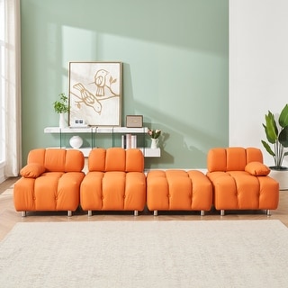 Modular Orange Sectional Sofa Convertible 4 Seat Sleeper Straight Sofa ...