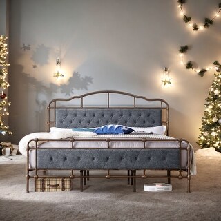 King Size High Boad Metal Bed with Soft Head and Tail, No spring, Easy ...