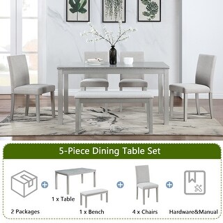 6 Person Dining Table Set with Rectangular Bench & Upholstered Chairs ...
