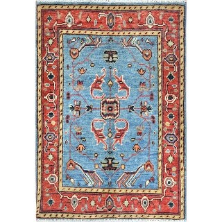 Shahbanu Rugs Steel Blue Afghan Peshawar with Serapi Heriz Design ...