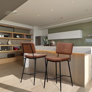 Bar Stools Set of 2, 25" Hight Back Stool Heavy-Duty Steel Frame Pub ...