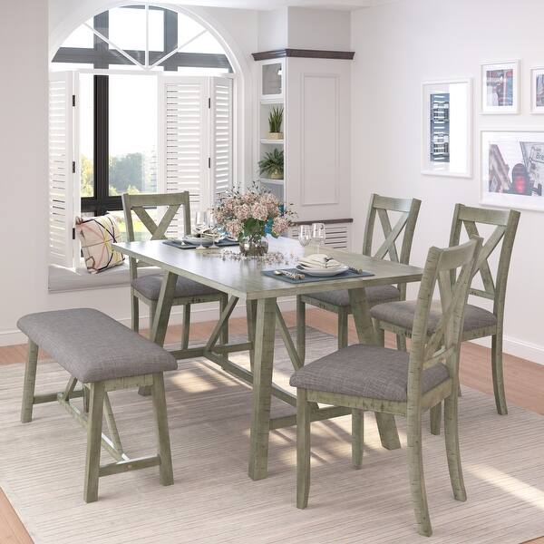 Eye-Catching 6-Piece Rustic Dining Table Set with Bench and Chairs ...