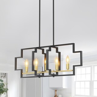 5-Light Black Modern Geometric Rectangle Linear Frame Industrial Rustic ...