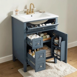 24" Bathroom Vanity with Ceramic Sink, Cabinet with 1 Tip-Out & 2 Pull ...