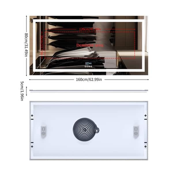63"x32" Full length Large Bluetooth LED Bathroom Mirror with Date and ...