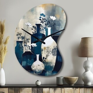 Blue And Cream Whimsical Clay Vase II - Boho Pottery Large Wall Clocks ...