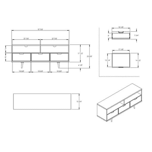 Mid-Century Modern Solid Wood TV Stand for 65" TVs with 2 Open Cubbies ...