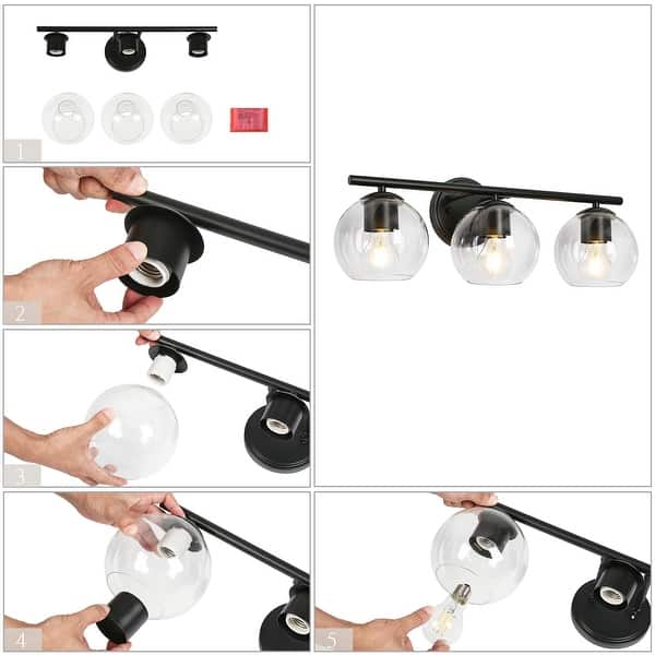 Regan Modern Farmhouse Black 3-Light Linear Bathroom Vanity Lights with ...