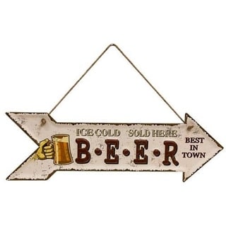 Ice Cold Beer Sold Here Hanging White Metal Sign - 5" high by 15.75 ...