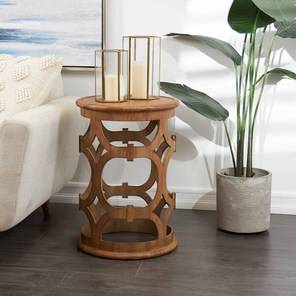 Brown Wood Open Frame Geometric Accent Table with Circular Cutouts ...