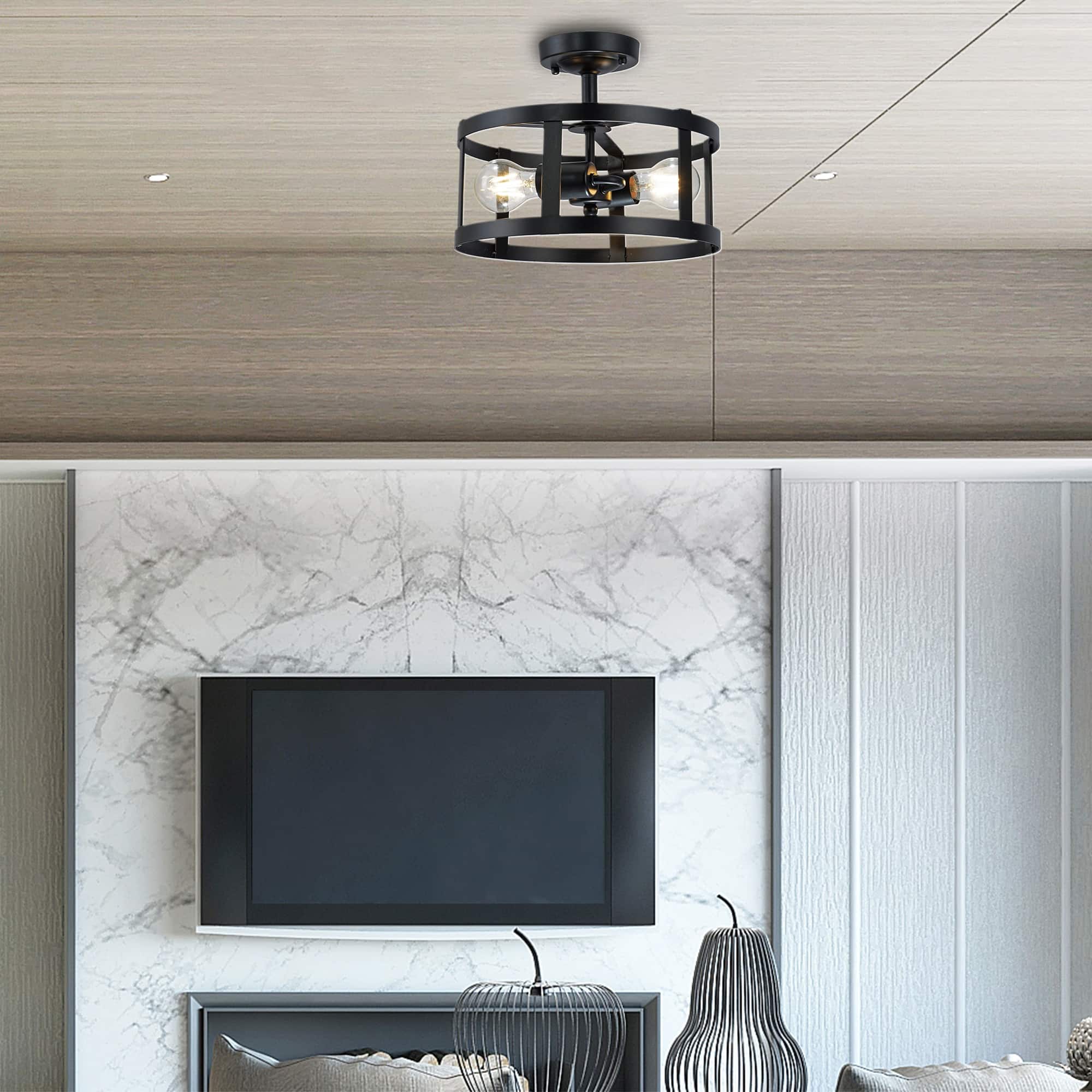 Martec Black Metal 2-Light Semi-Flushmount Ceiling Lamp - Bed Bath ...