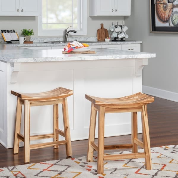 Linon Dale Natural Solid Wood Rustic Farmhouse Saddle Bar Counter Stool ...