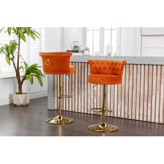 Orange Swivel Bar Stools Set of 2, Adjustable Nailhead Trim Bar Chair ...