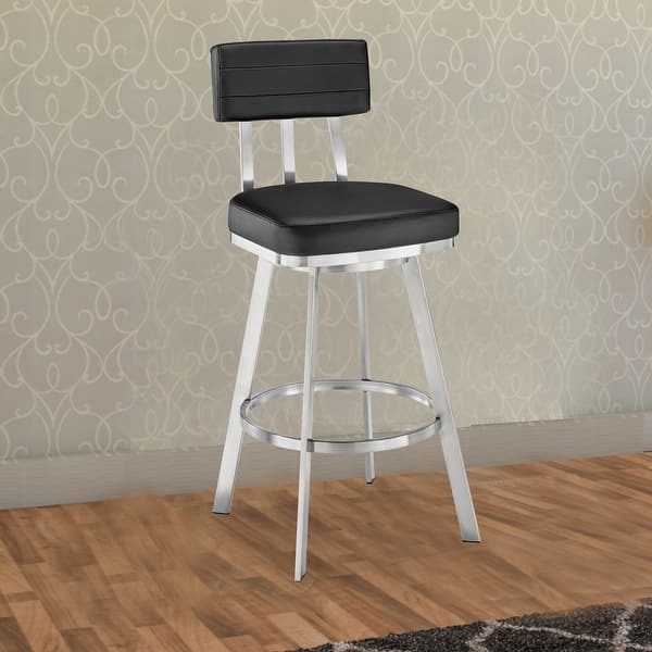 Col 30 Inch Swivel Bar Stool, Black Faux Leather, Stainless Steel Legs ...