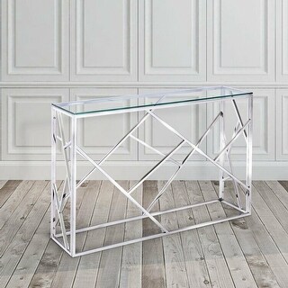 Transitional Glass Top Console Table in Silver - 54 x 84 - Bed Bath ...