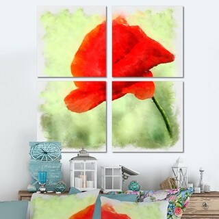 Designart "Big Red Poppy Flower Watercolor" Floral Canvas Wall Art ...
