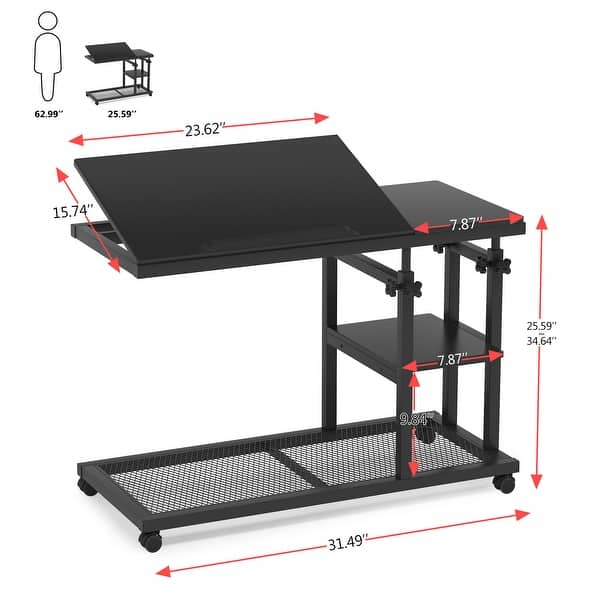 Height Adjustable C Table with Wheels, Mobile Couch Snack Side Table ...