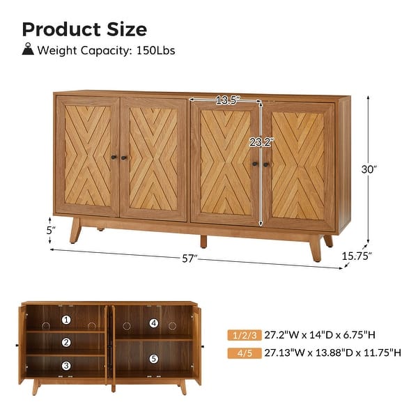 HULALA HOME Tobias 57"Wide Mid-century Modern Chevron-patterned ...