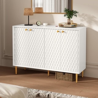 Hexagon Honeycomb Storage Cabinet, 4 Door Modern Buffet with Gold Legs ...