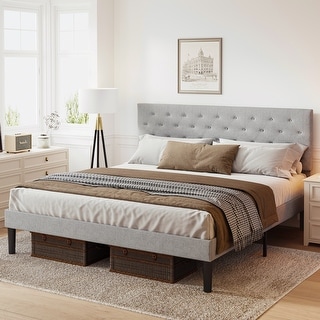 Simple King Size Grey Bed frame, Adjustable Headboard - Bed Bath ...