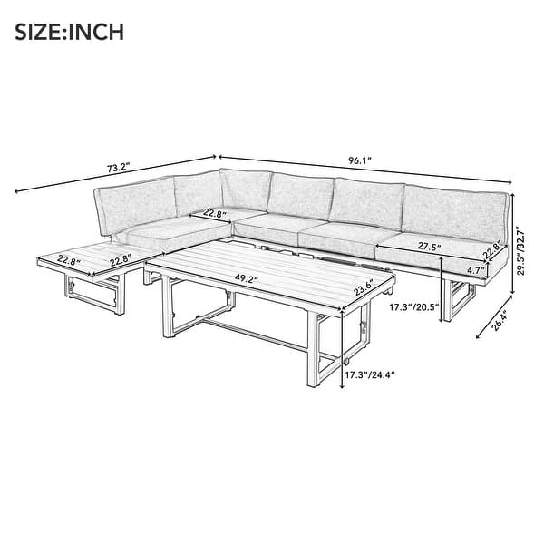 3-Piece Modern Multi-Functional Outdoor Sectional Sofa Set with Height ...
