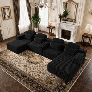 4-Piece 145.7" Modern Modular Velvet U-Shaped Sectional Sofa with ...