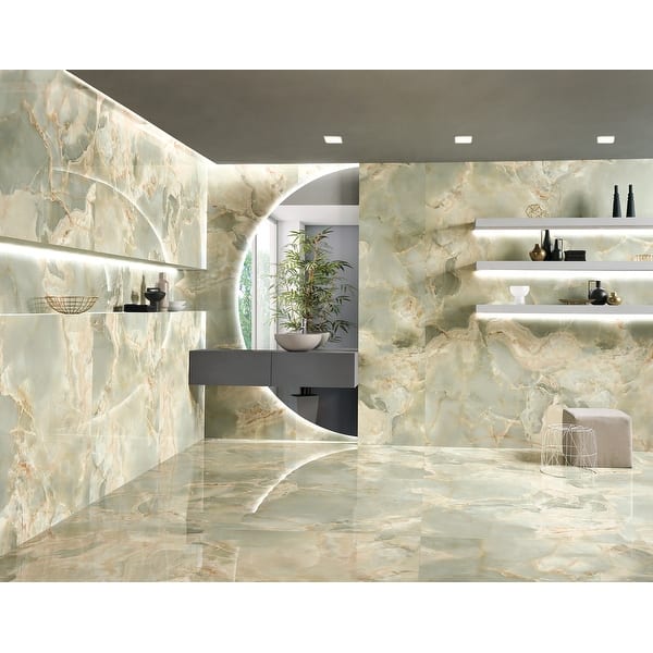 Industry Tile 24x48 Onyx Jade Green Polished Porcelain Tile (15.5 Sq ...