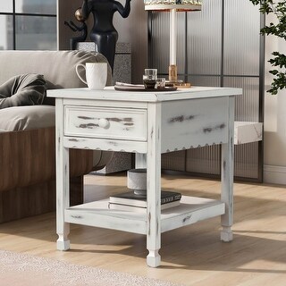 Wood End Table with Open Styled Shelf AND Side Table Drawer & Metal ...