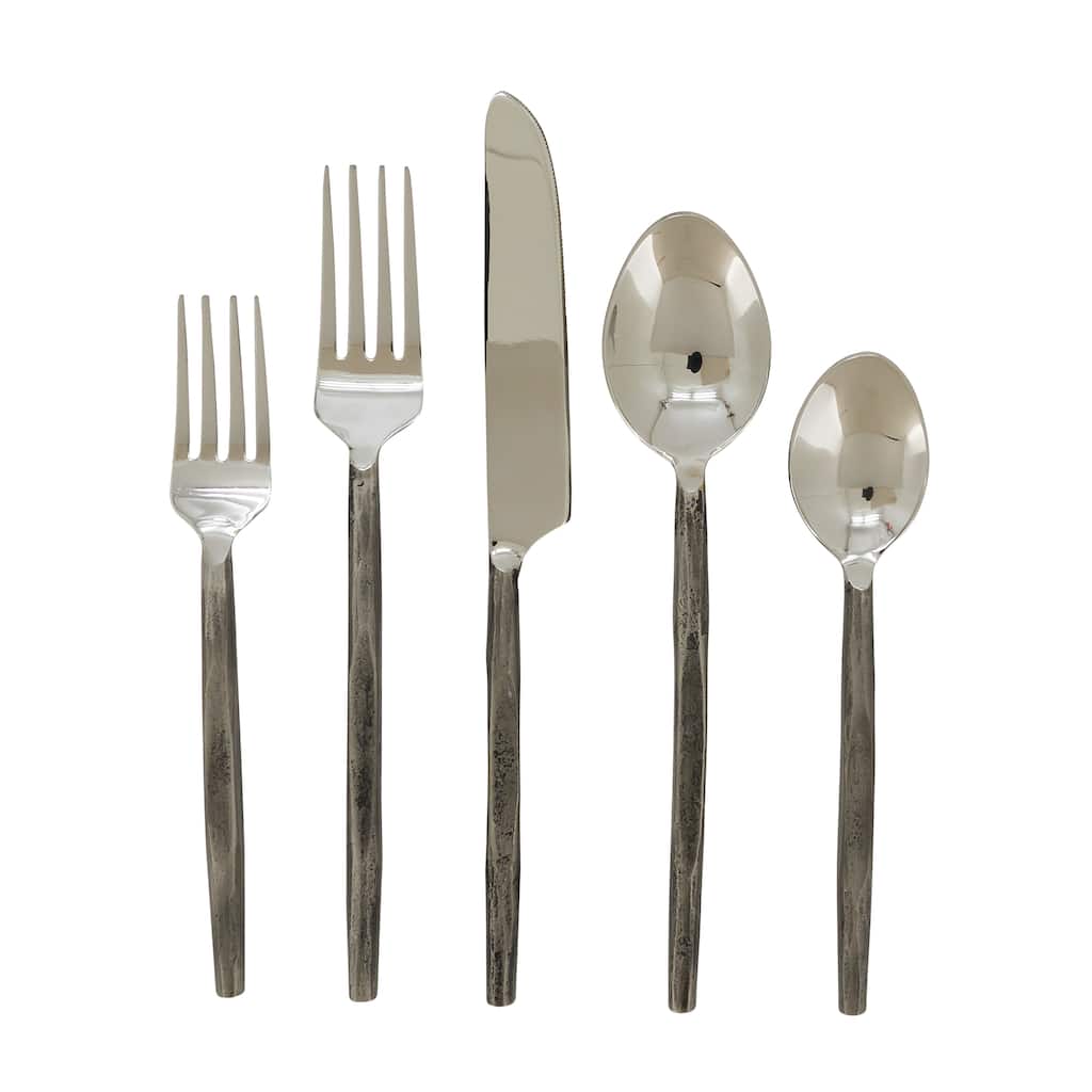 Textured Design Modern Stainless Steel Flatware - Set of 5 pcs ...