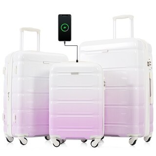Multicolor Suitcase Set Hard Carry-on Luggage Set of 3 wCup Holder&USB ...